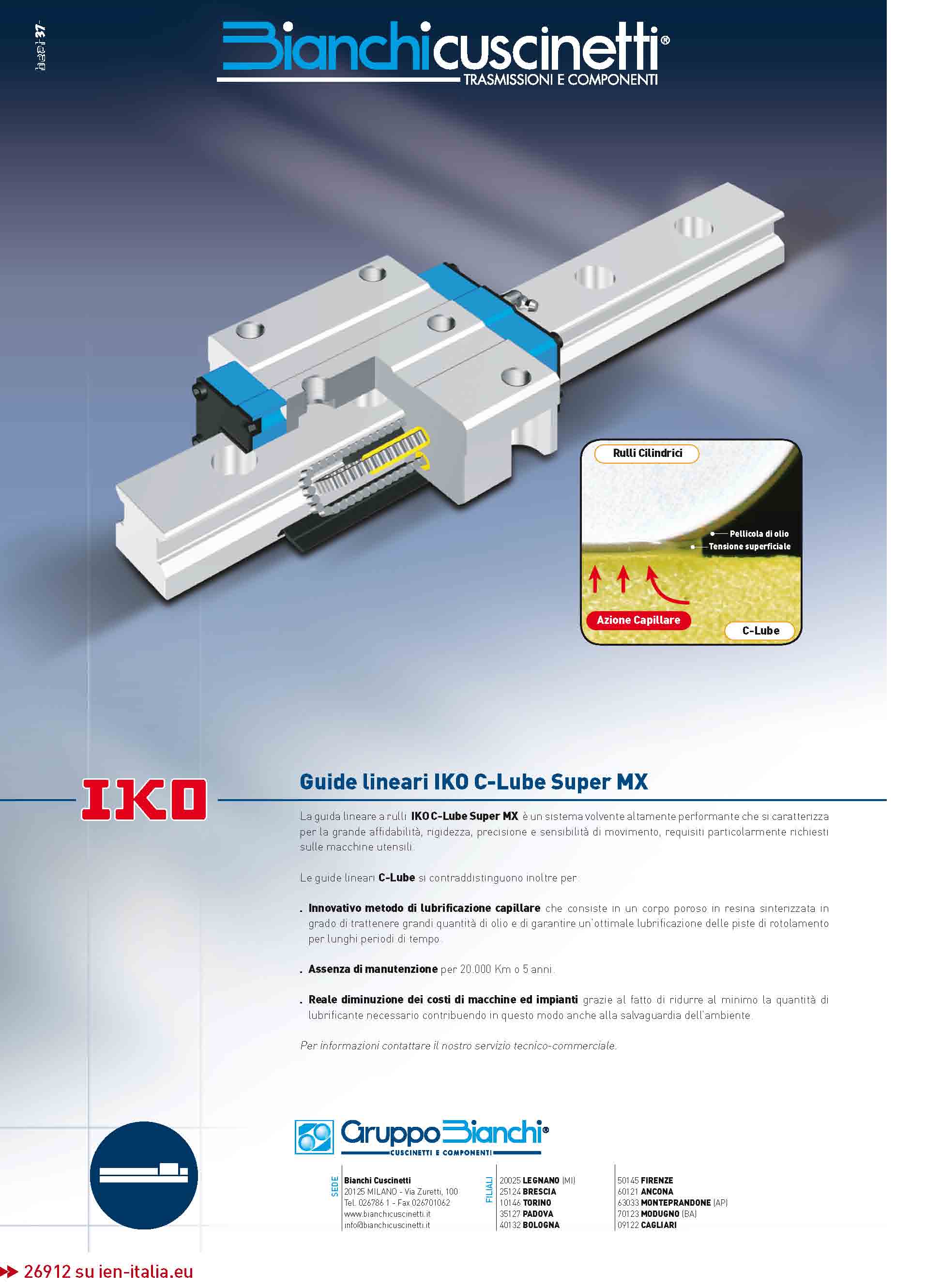 Guide lineari a rulli con sistema volvente