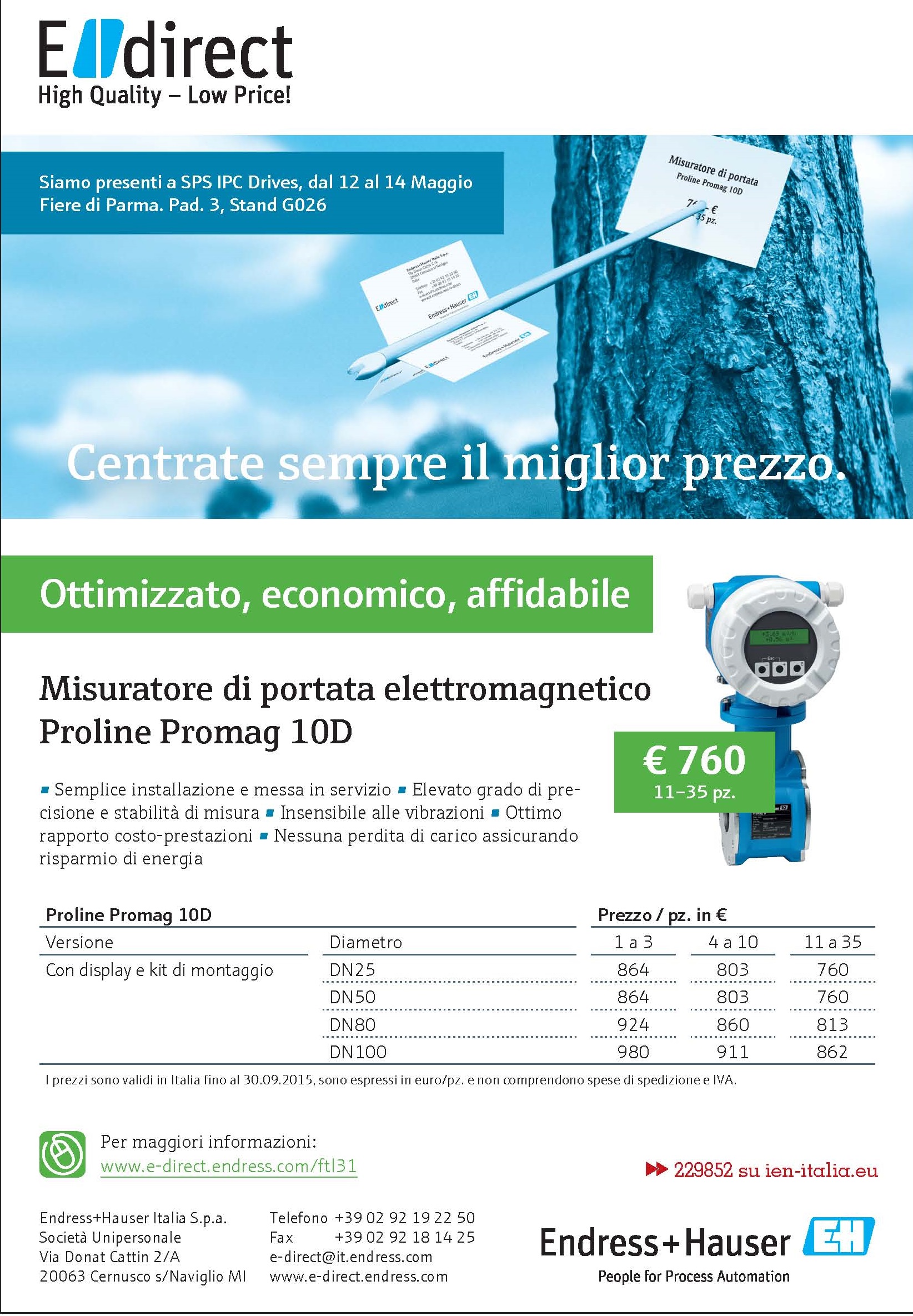Misuratore di portata elettromagnetico Proline Promag 10D